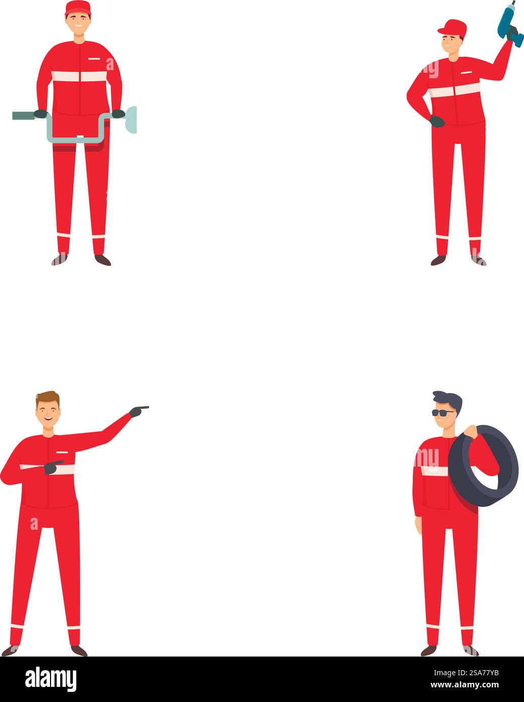 Collection of four illustrated firefighters with equipment in various ...