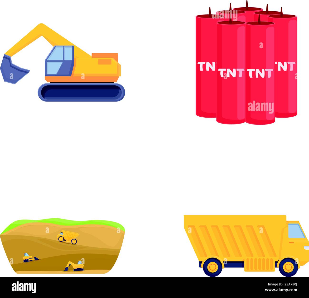 Mining industry icons set cartoon vector. Machine of quarry mining work ...