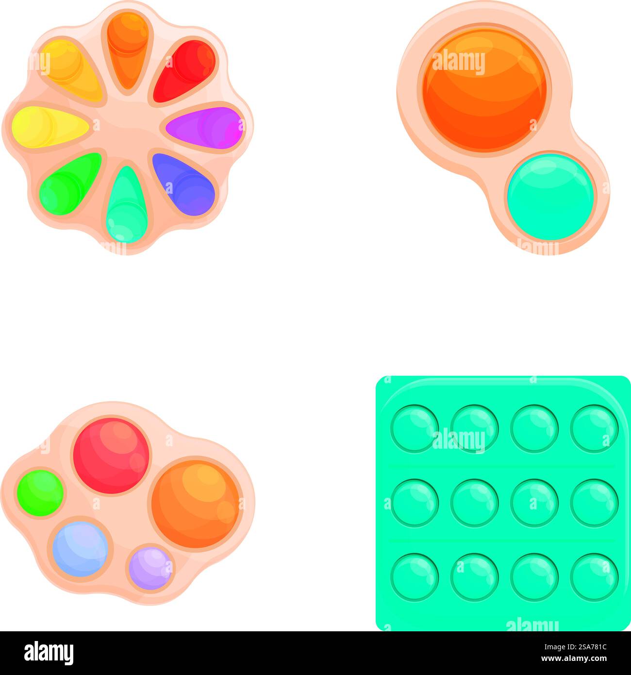 Colorful popit icons set cartoon vector. Pop it toy of various shape ...