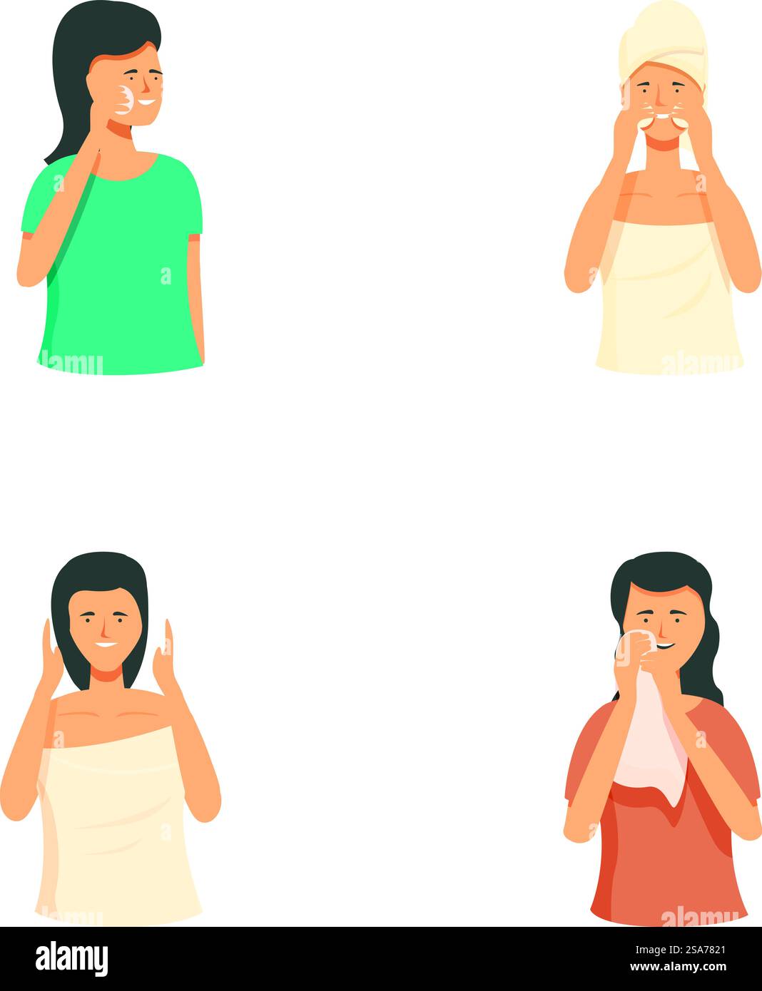 Set of four illustrations showcasing a woman performing different ...