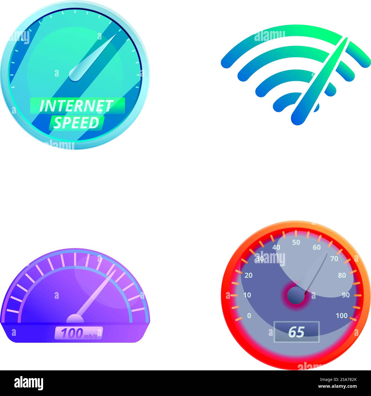 Speed meter icons set cartoon vector. Different type of speedometer ...