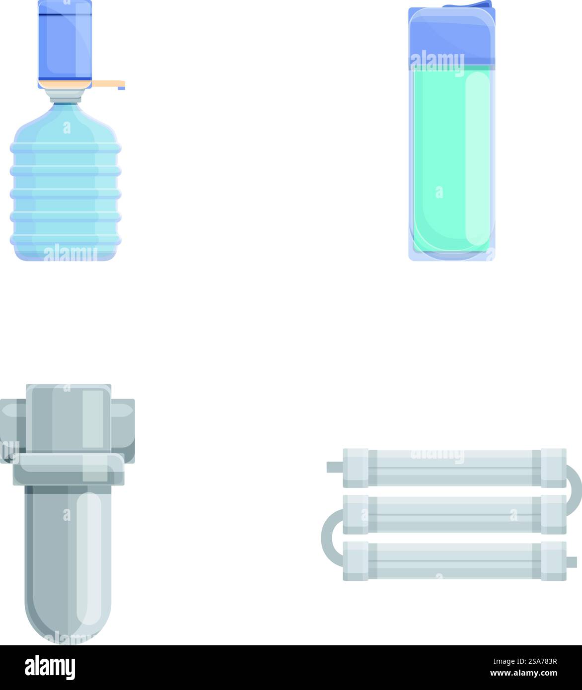 New filter icons set cartoon vector. Water purification and filtration ...