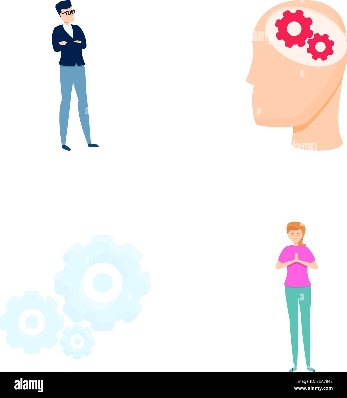 Search solution icons set cartoon vector. People in calm and focused ...