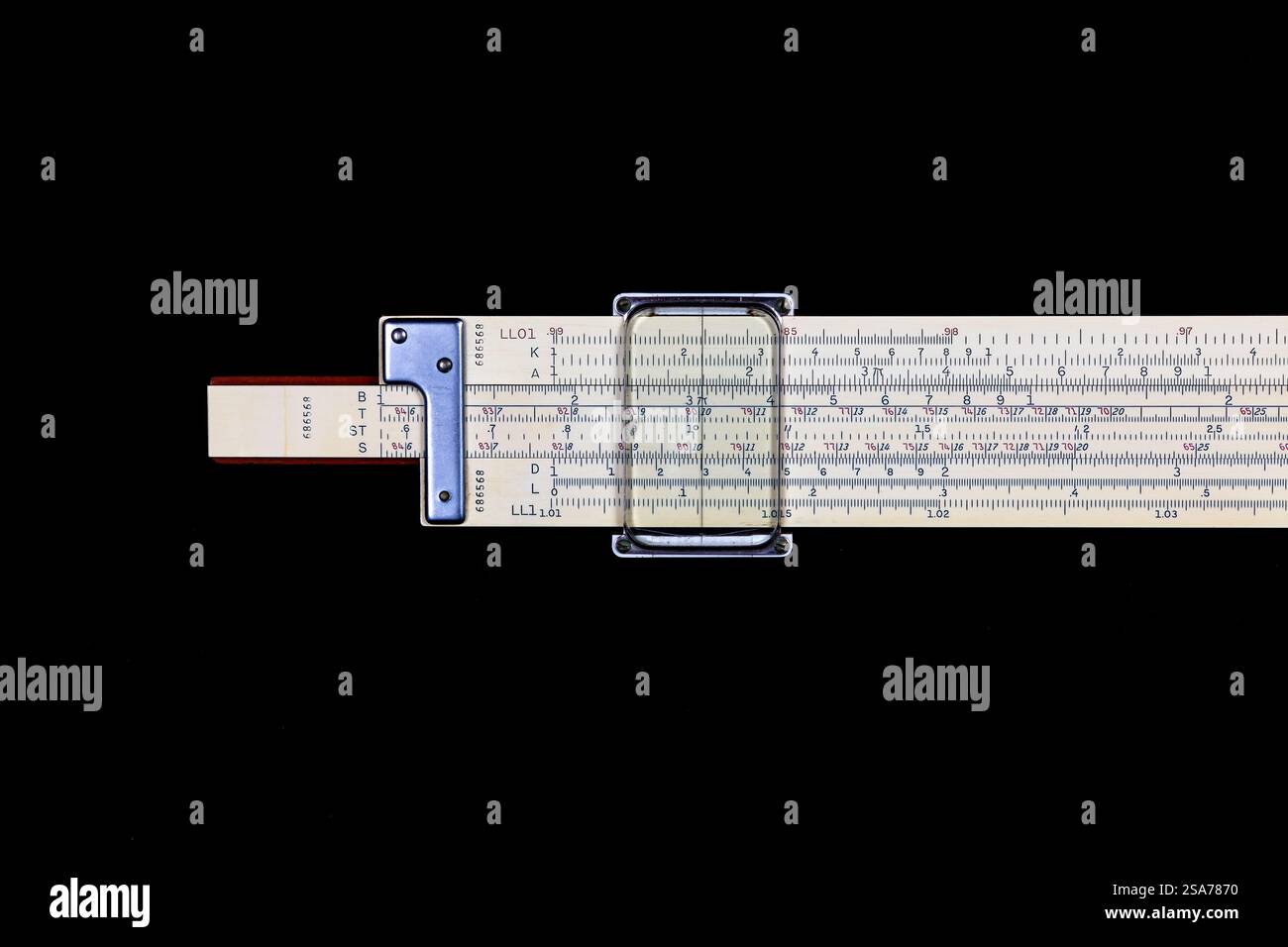 Closeup, engineers slide rule, circa 1950a. Made with yellow plastic ...