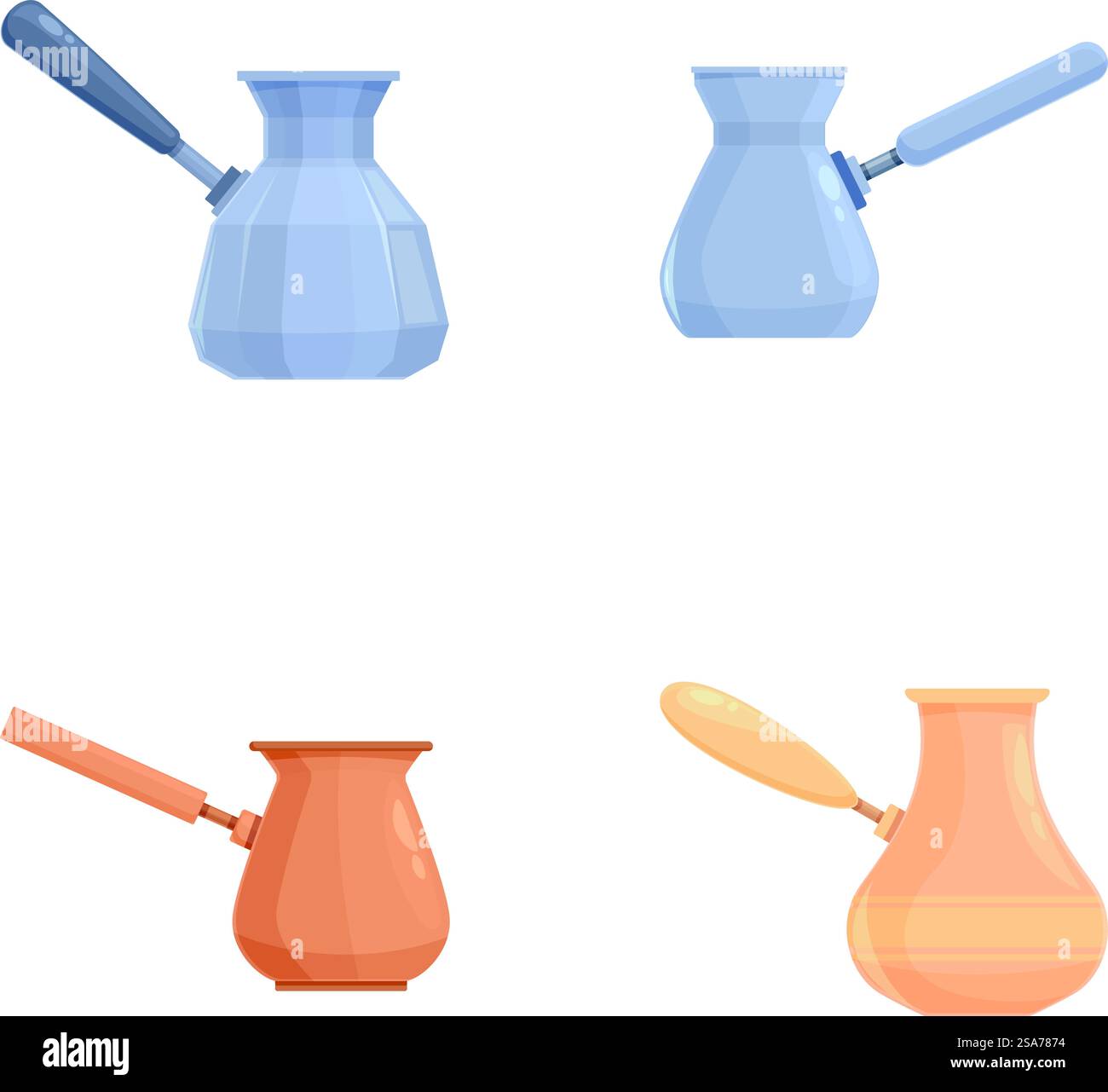 Coffee cezve icons set cartoon vector. Traditional turkish coffee cezve ...