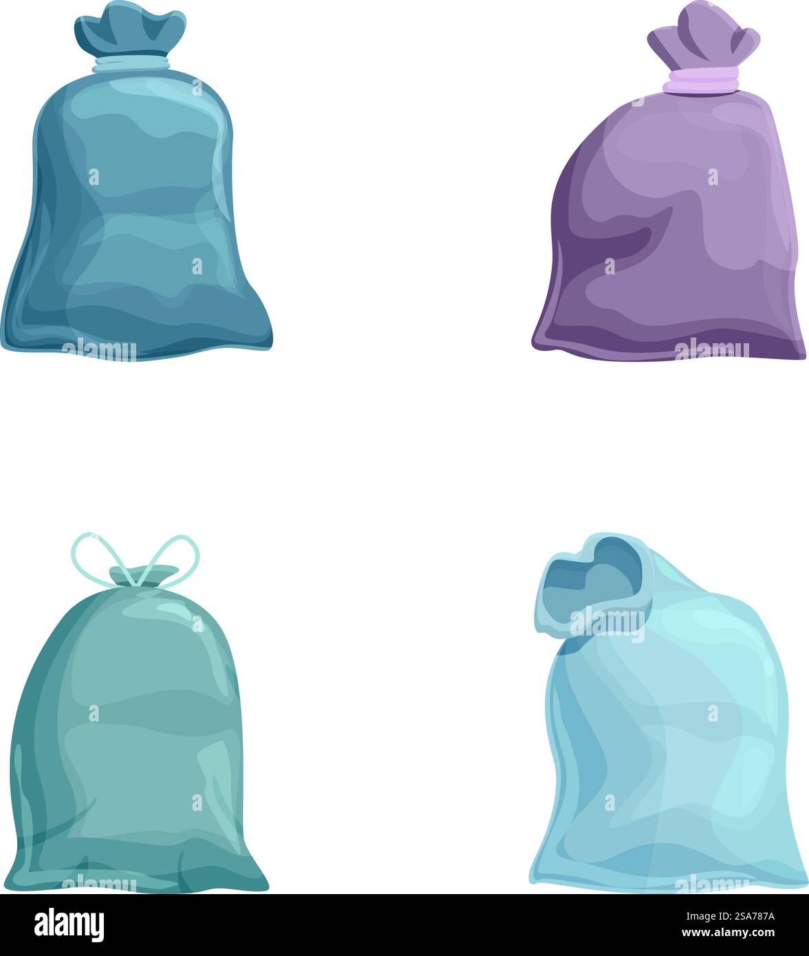 Waste bag icons set cartoon vector. Rubbish in plastic pack. Recycling ...