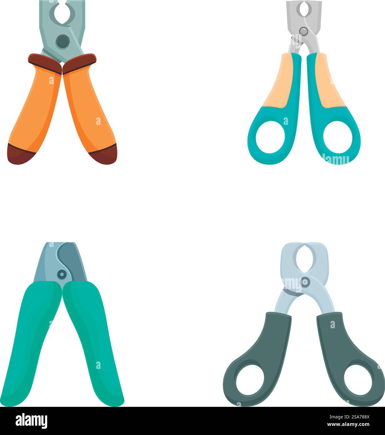 Vector illustration set featuring four wire cutters in different colors ...