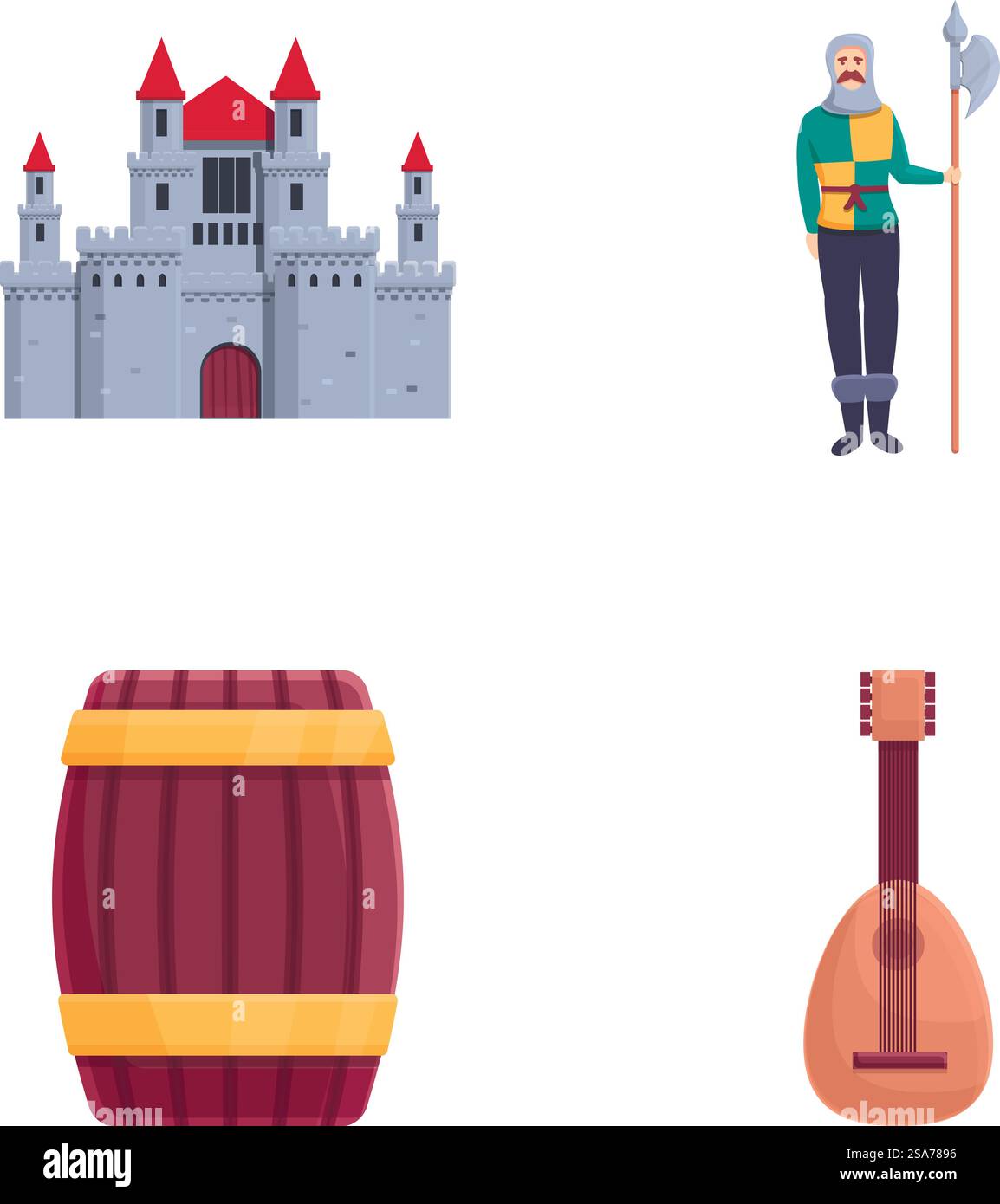 Medieval period icons set cartoon vector. Middle ages attribute ...