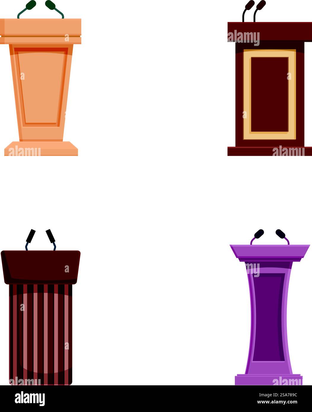Collection of four stylized cartoon podiums, perfect for presentations ...