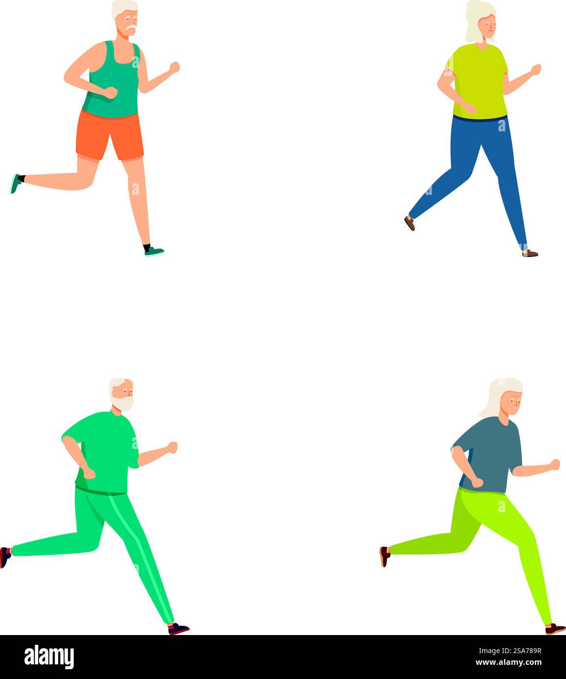 Active and energetic senior people jogging set illustration for healthy ...