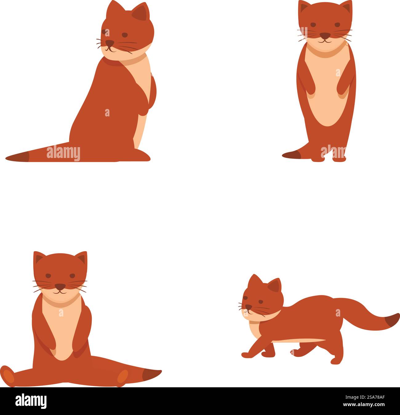 Weasel icons set cartoon vector. Cute wild weasel character. Cartoon ...