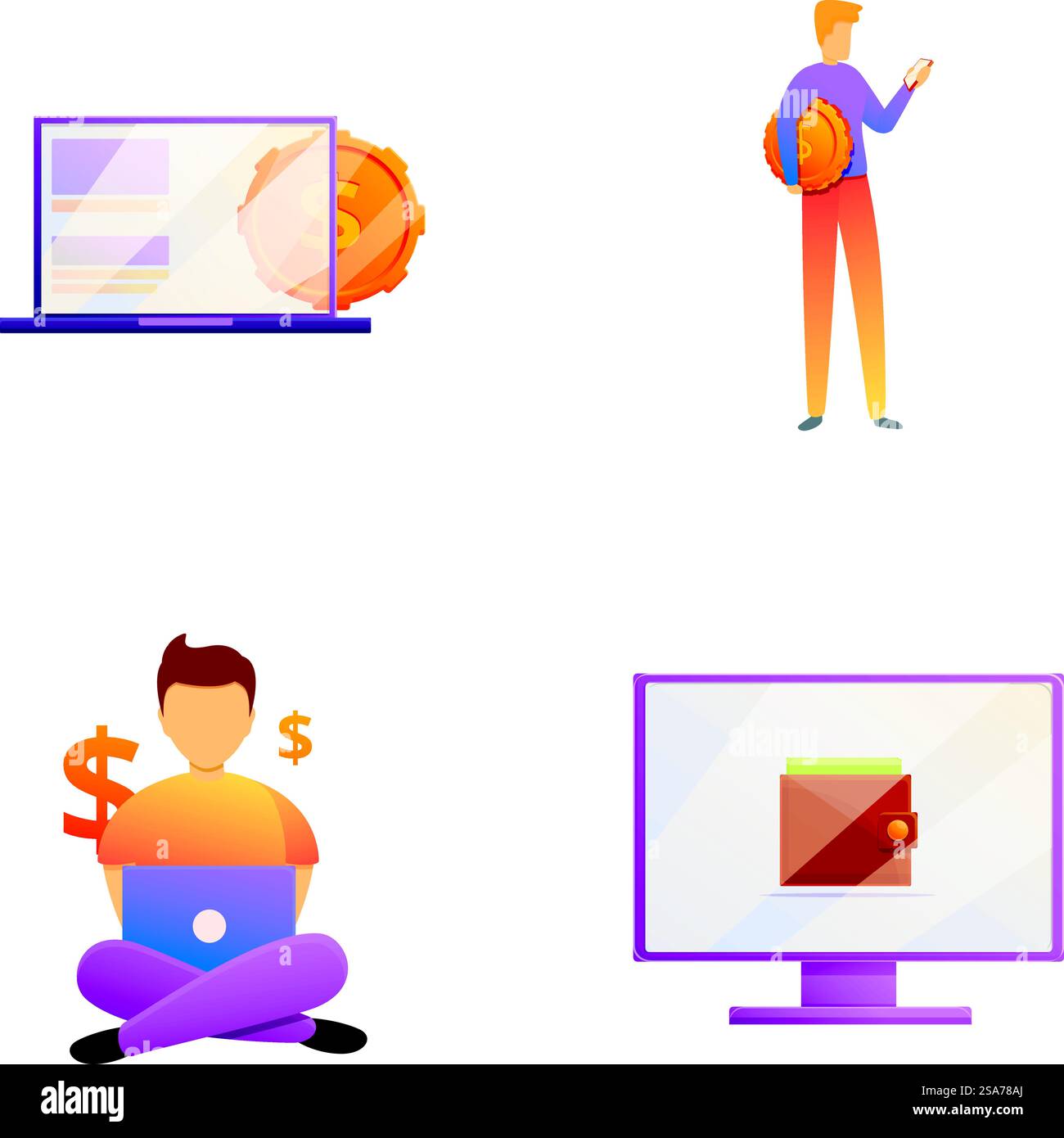 Blog monetization icons set cartoon vector. Video channel monetization ...