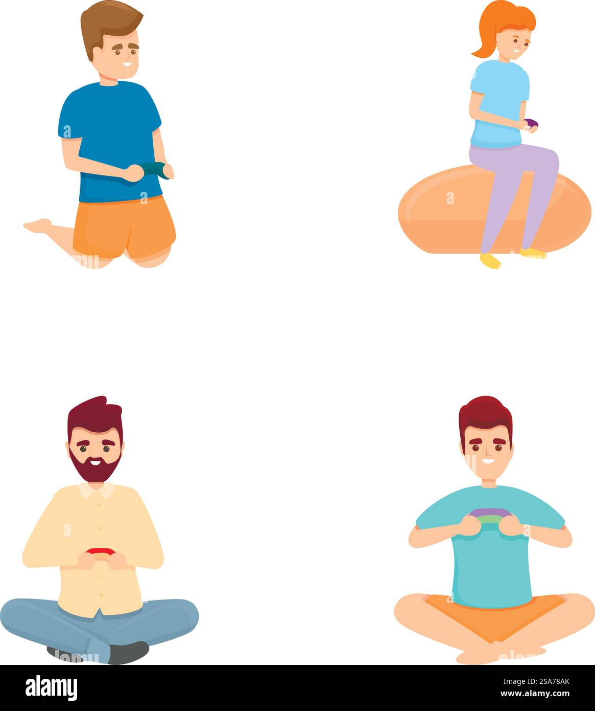 Gamer people icons set cartoon vector. People with joystick and play ...