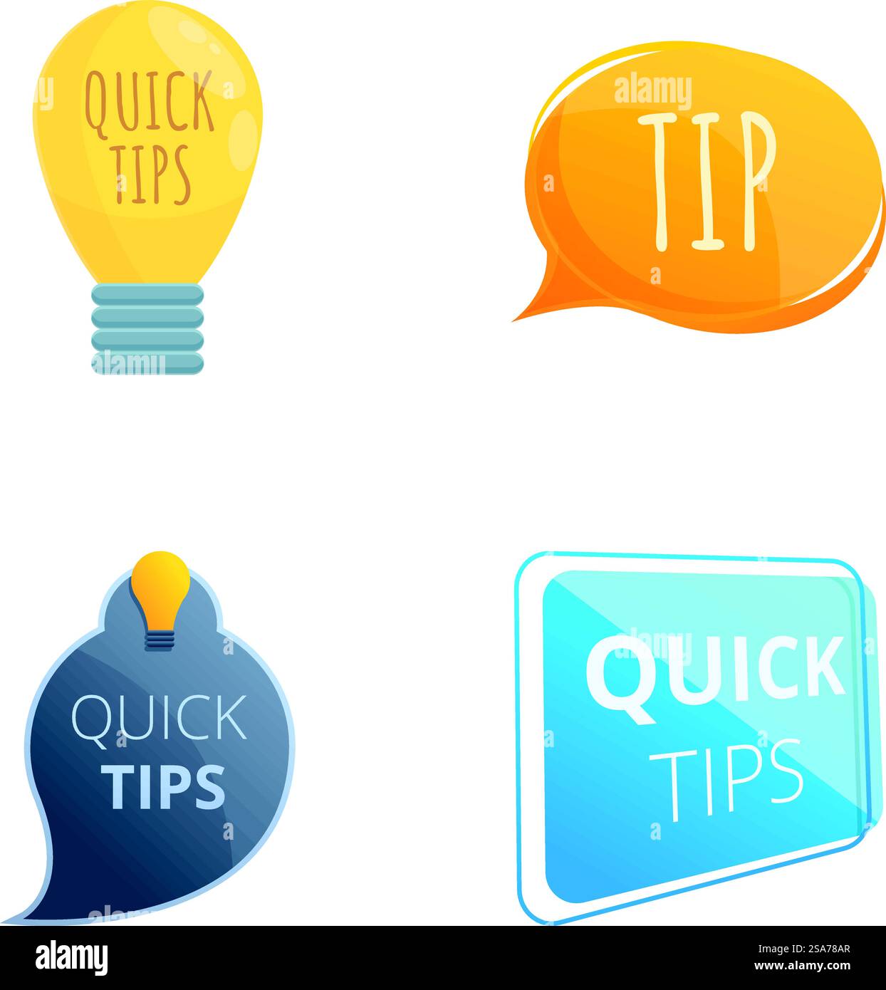 Best tips icons set cartoon vector. Quick tips badge, emblem, label and ...