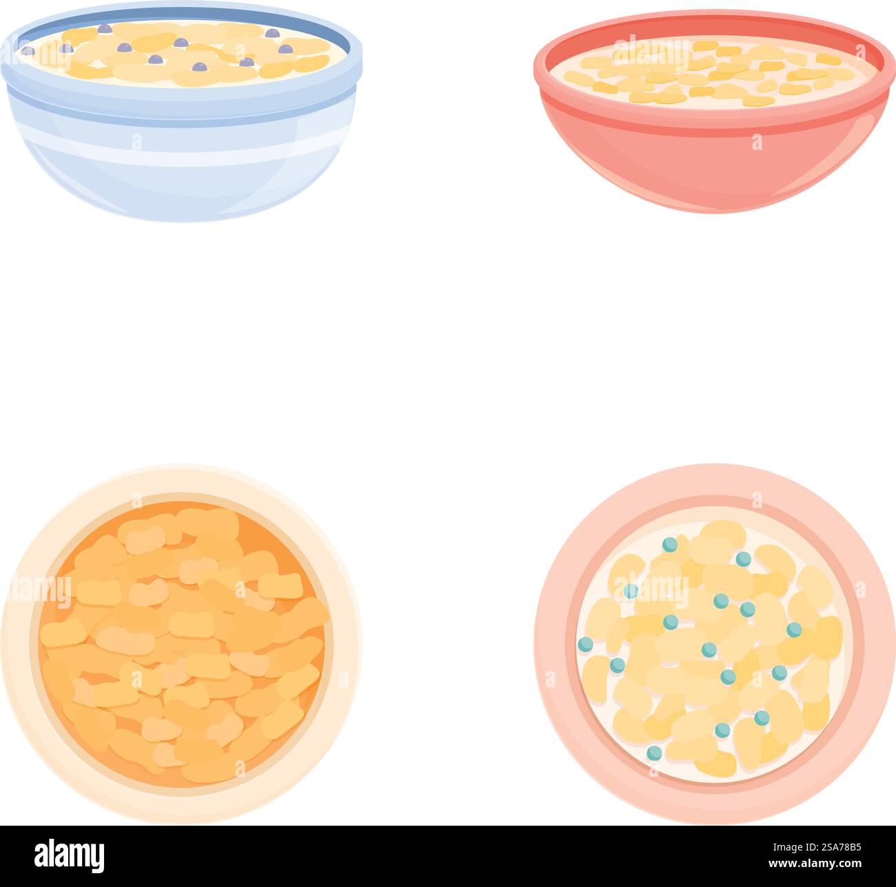 Milk cornflake icons set cartoon vector. Bowl of breakfast cereal and ...