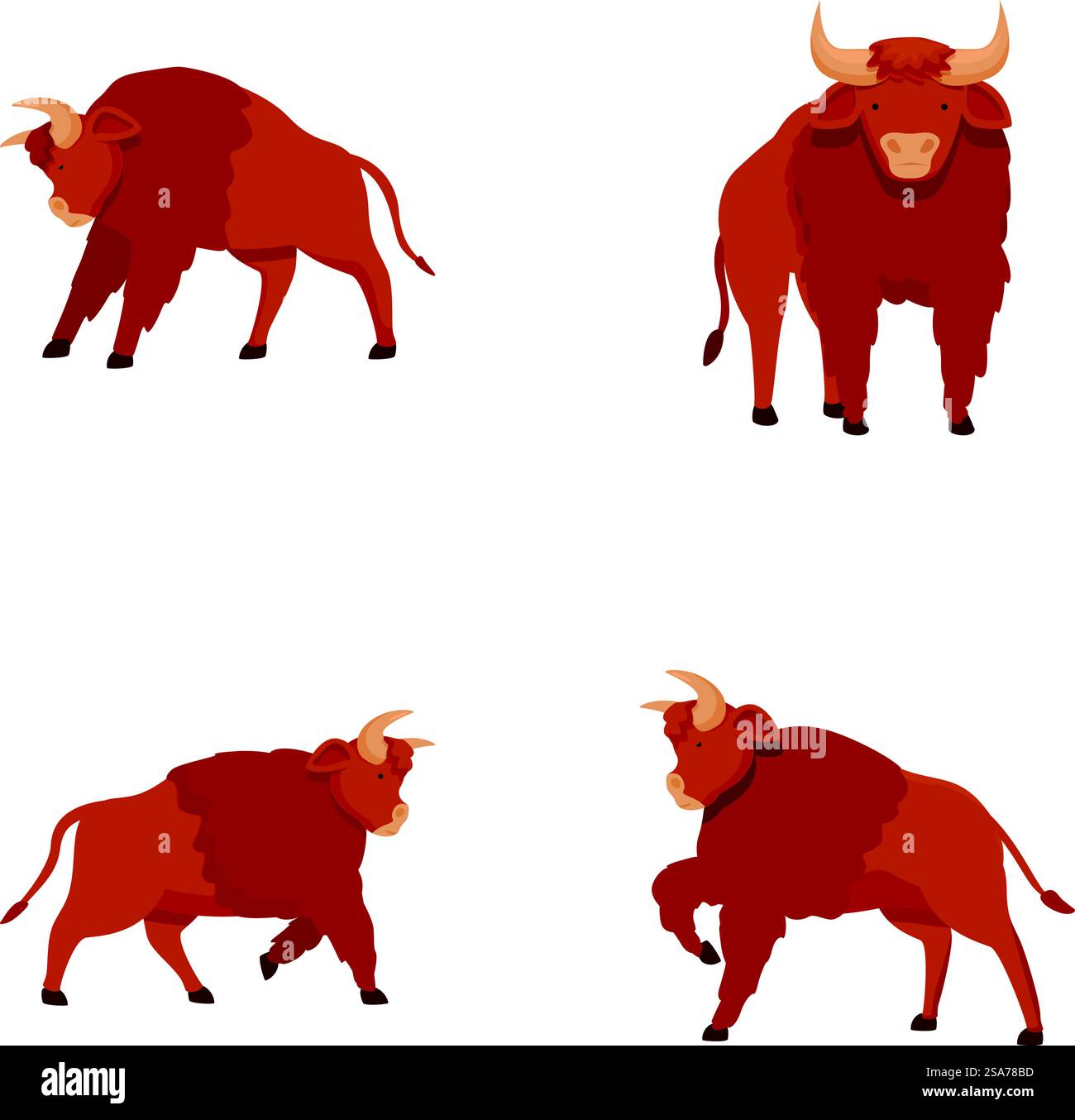 Buffalo icons set cartoon vector. Huge american buffalo animal. Wild ...