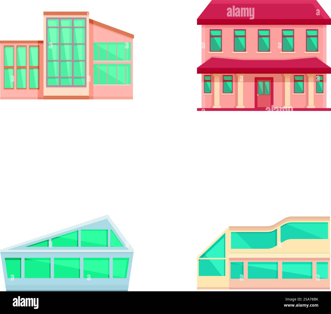 American house icons set cartoon vector. Residential urban or suburban ...