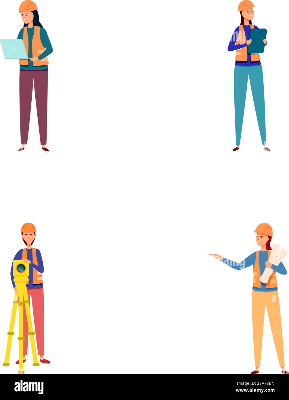 Collection of illustrations showcasing engineers with tools and tech ...