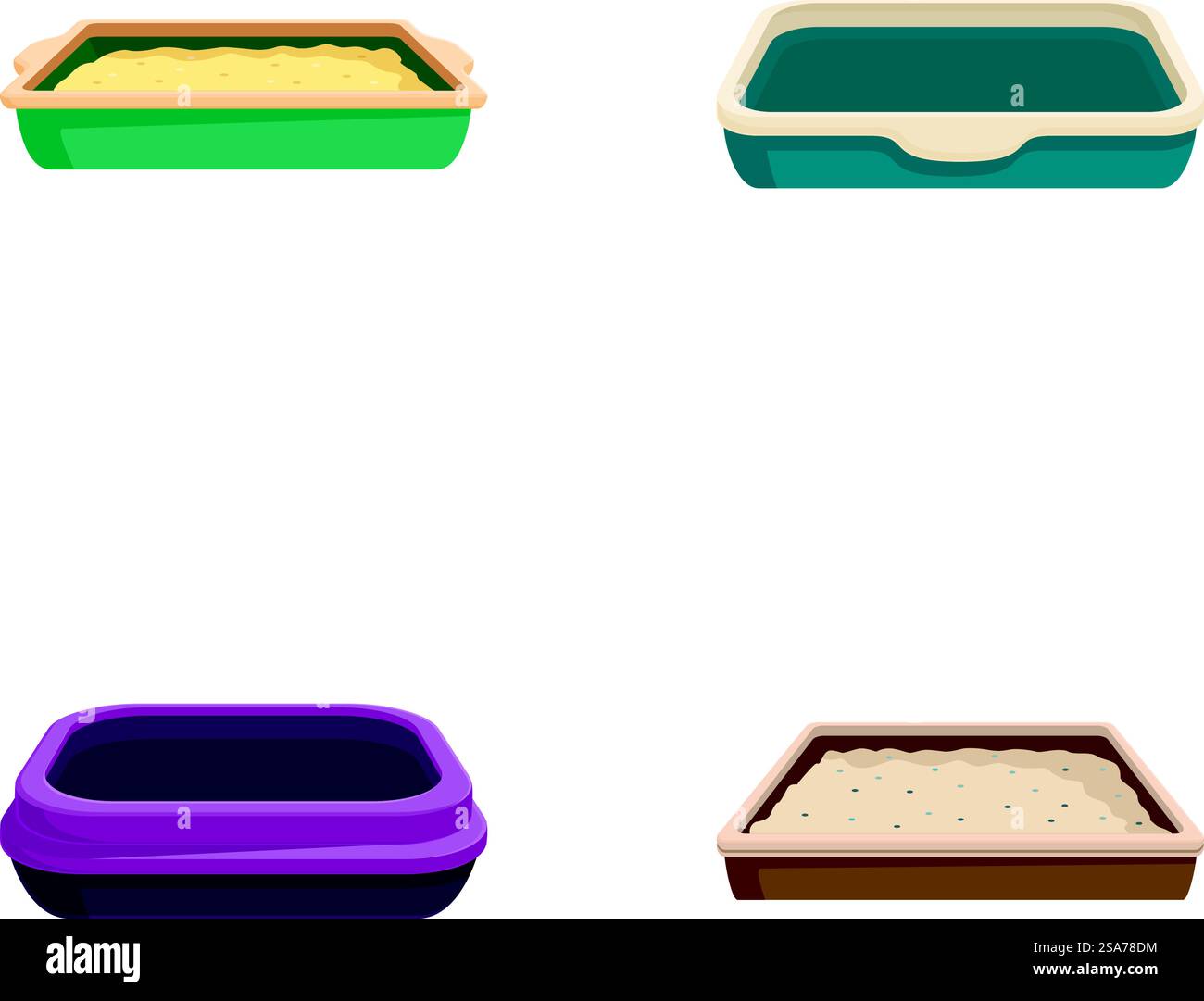 Digital illustration of four cat litter boxes with various designs ...