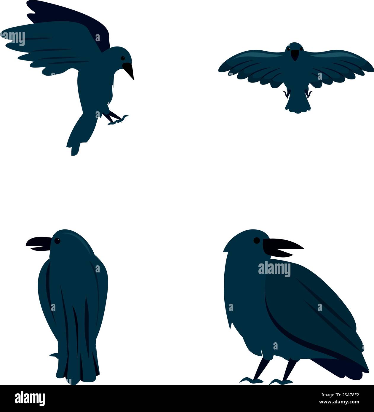 Crow icons set cartoon vector. Cute cartoon black crow. Bird, animal ...