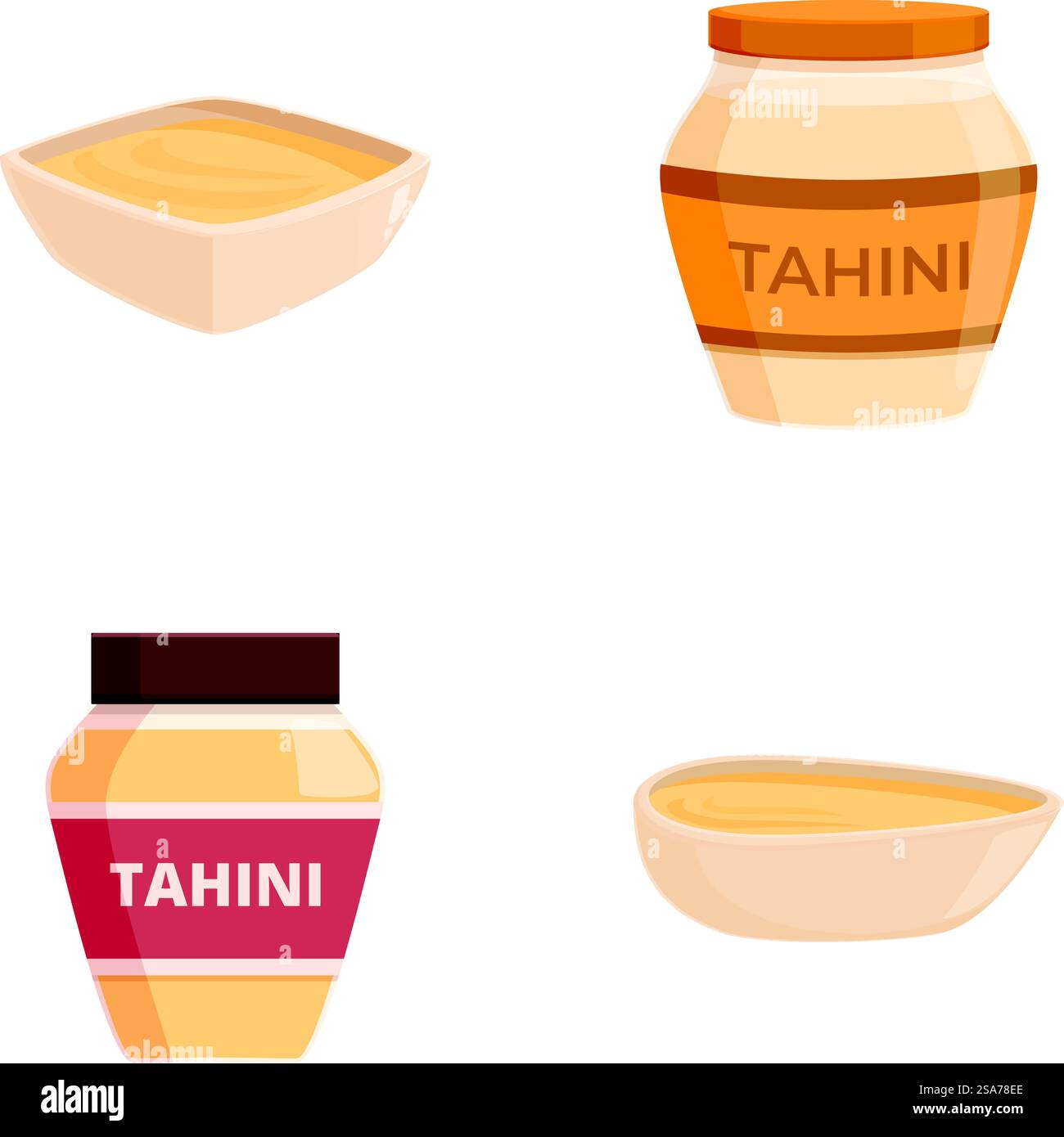 Tahini seasoning icons set cartoon vector. Tahini sesame seed paste. Food concept Stock Vector ...