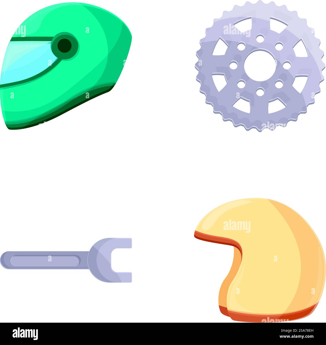 Motorcycle tool icons set cartoon vector. Motorcycle gear and accessory ...