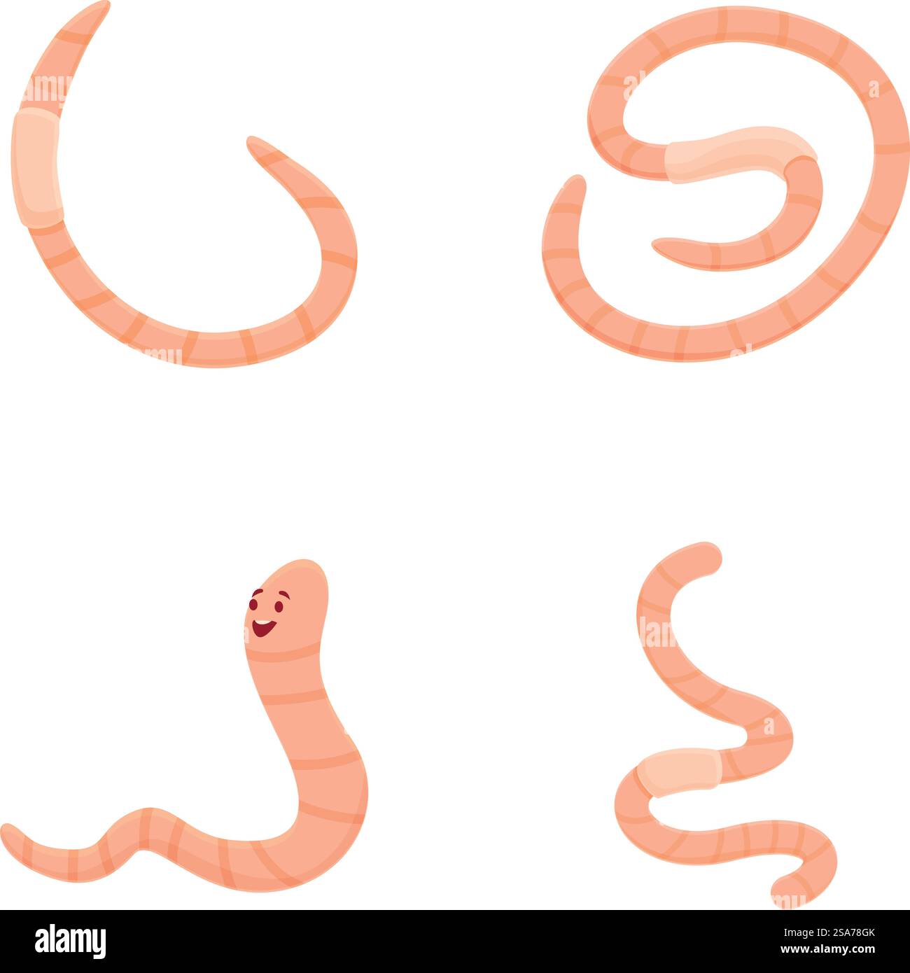 Worm character icons set cartoon vector. Amusing adorable earthworm ...