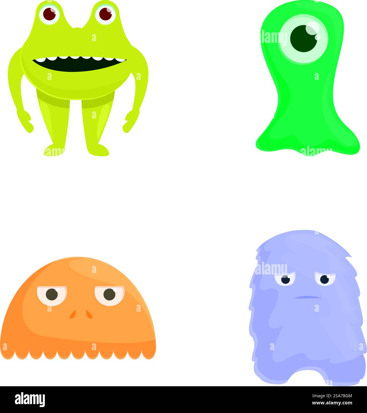 Colorful alien icons set cartoon vector. Fun space alien or monster ...