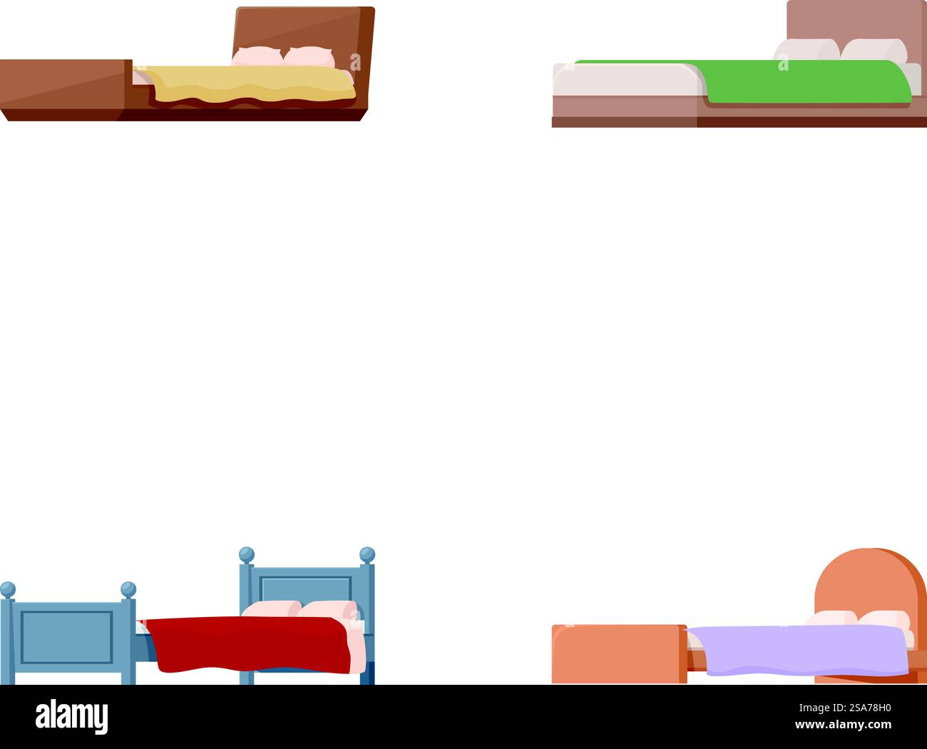 Collection of four different bed illustrations in a simplistic, modern ...