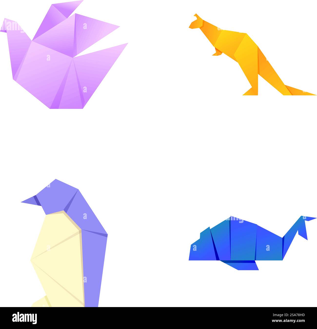 Colorful origami icons set cartoon vector. Japanese origami folded ...