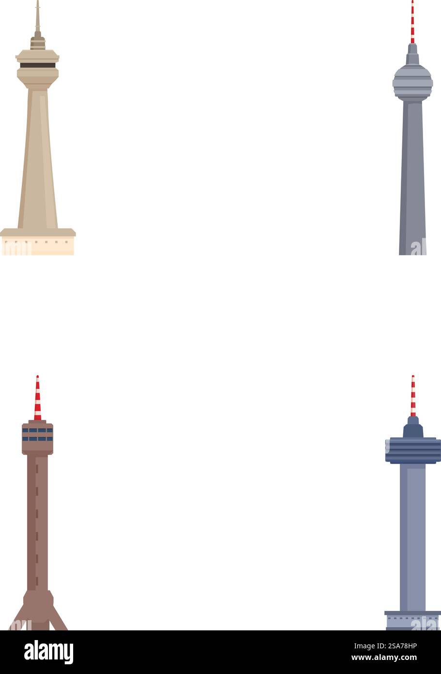Vector illustrations of four iconic tv towers against a white background. Set of four global ...