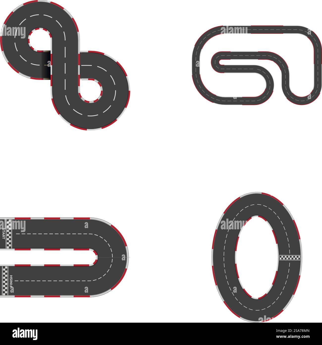 Speedway icons set cartoon vector. Curve and circle racetrack. Sport ...