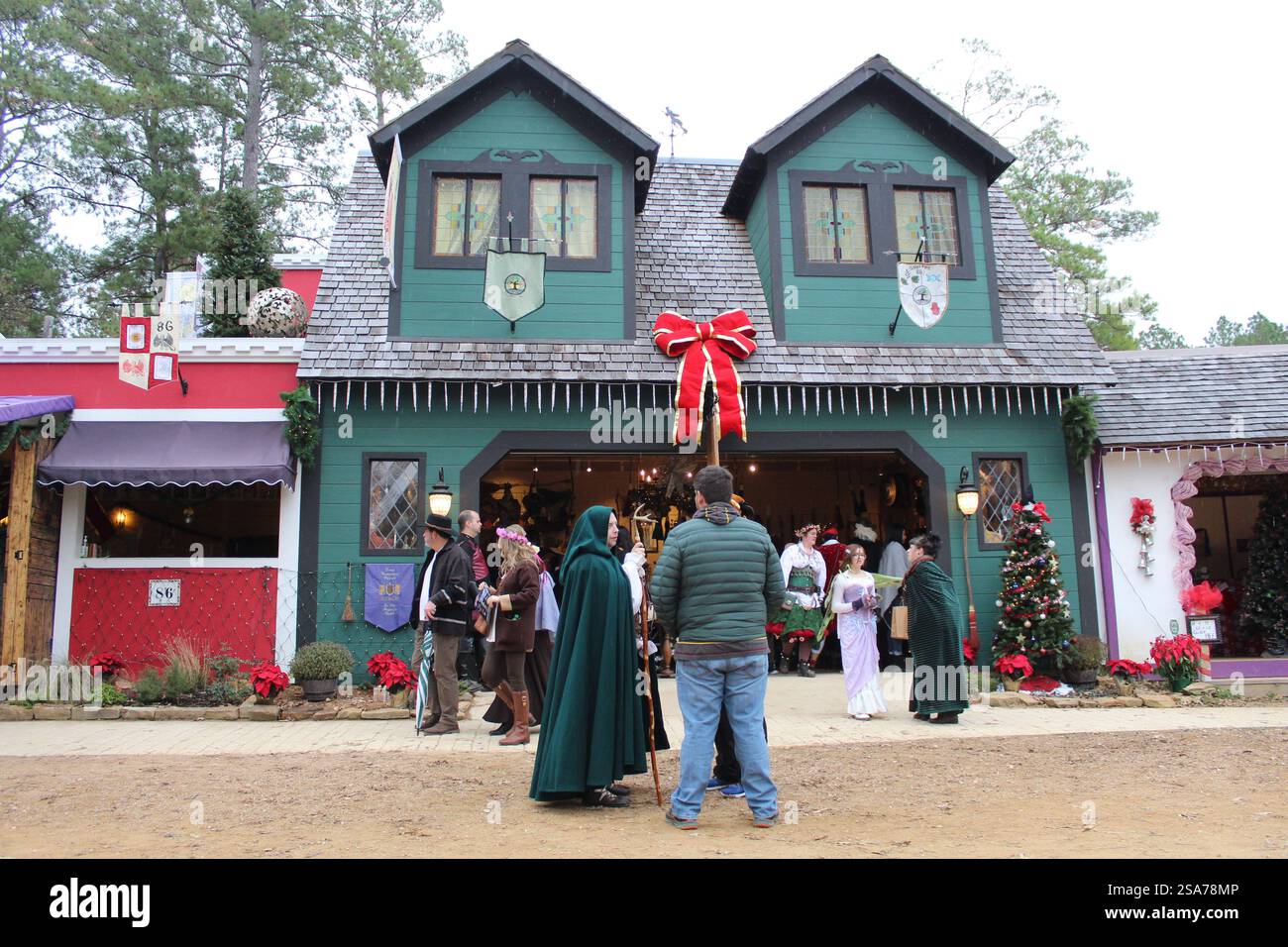 Holiday decorated buildings at the Texas Renaissance Festival Stock ...