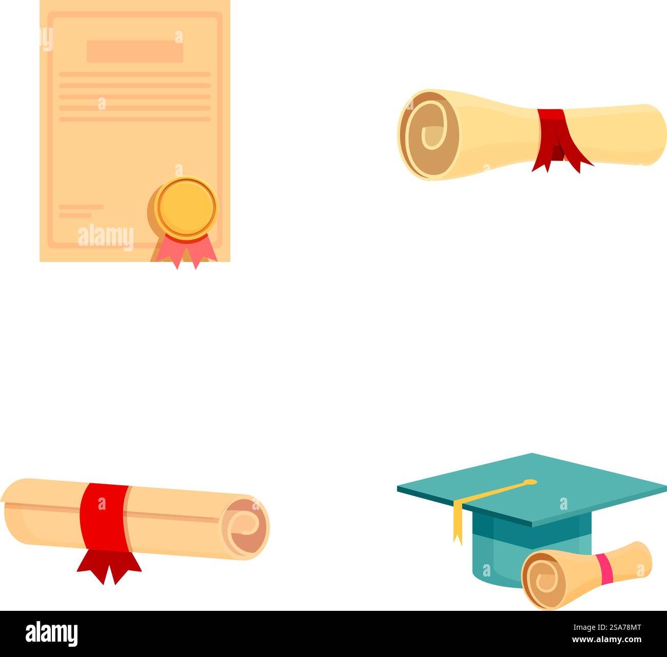 Vector set featuring diploma, certificate, and graduation cap icons ...
