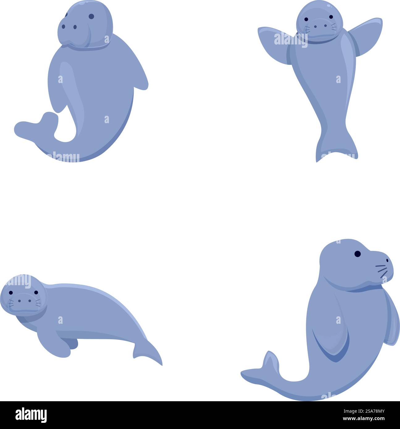Collection of illustrations featuring four adorable cartoon seals in ...