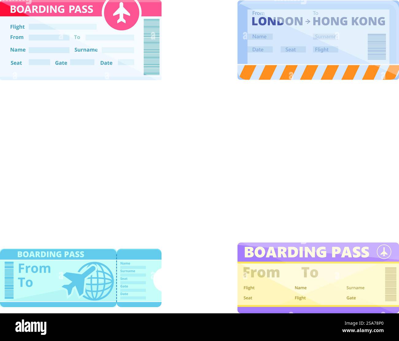 Airplane ticket icons set cartoon vector. Boarding pass for traveling ...