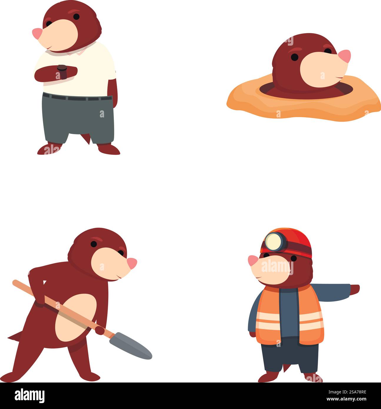 Mole character icons set cartoon vector. Cute cartoon mole. Funny animal. Mole character icons ...