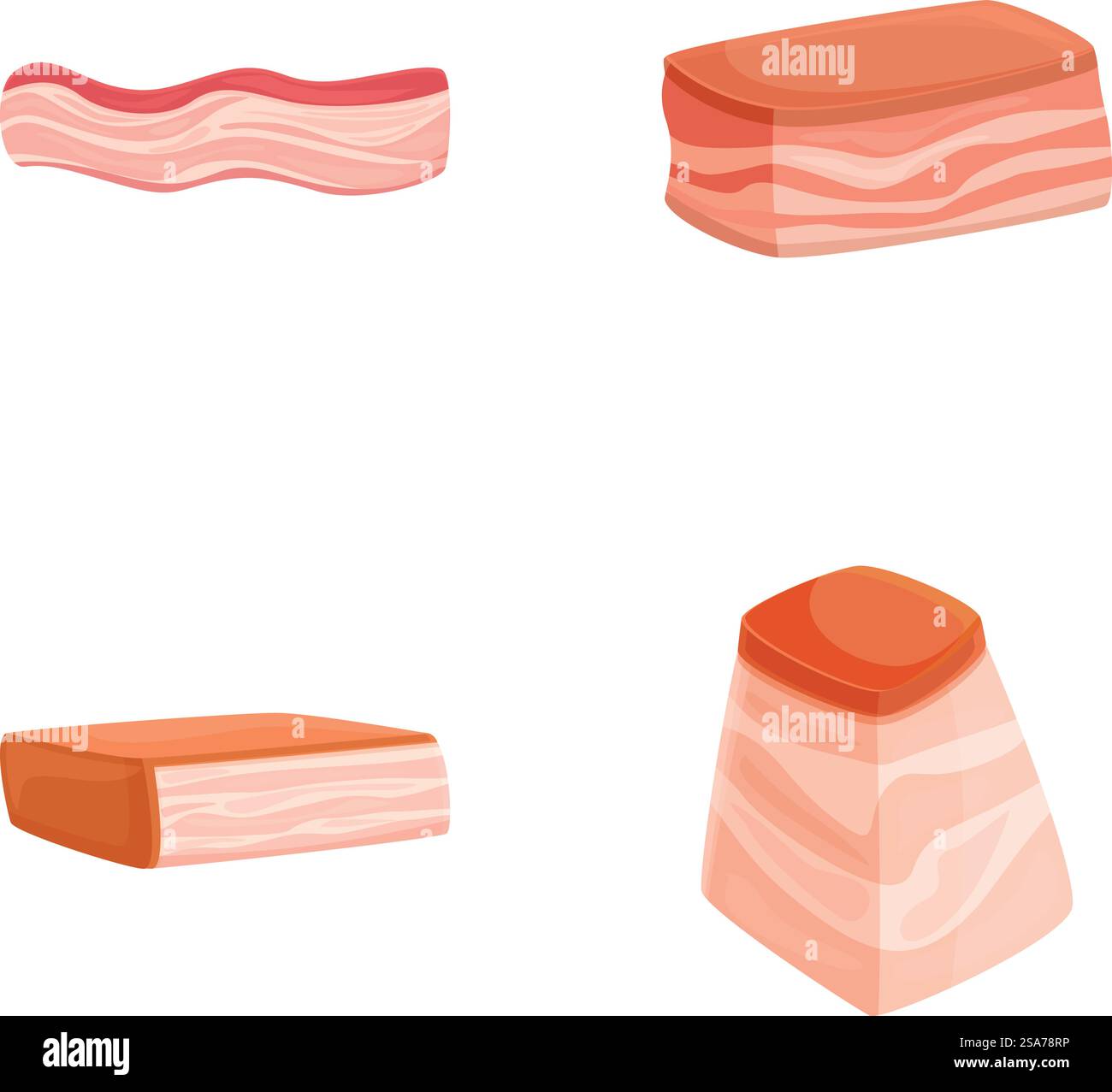 Assorted bacon strips illustrations set in vector format. Featuring a ...