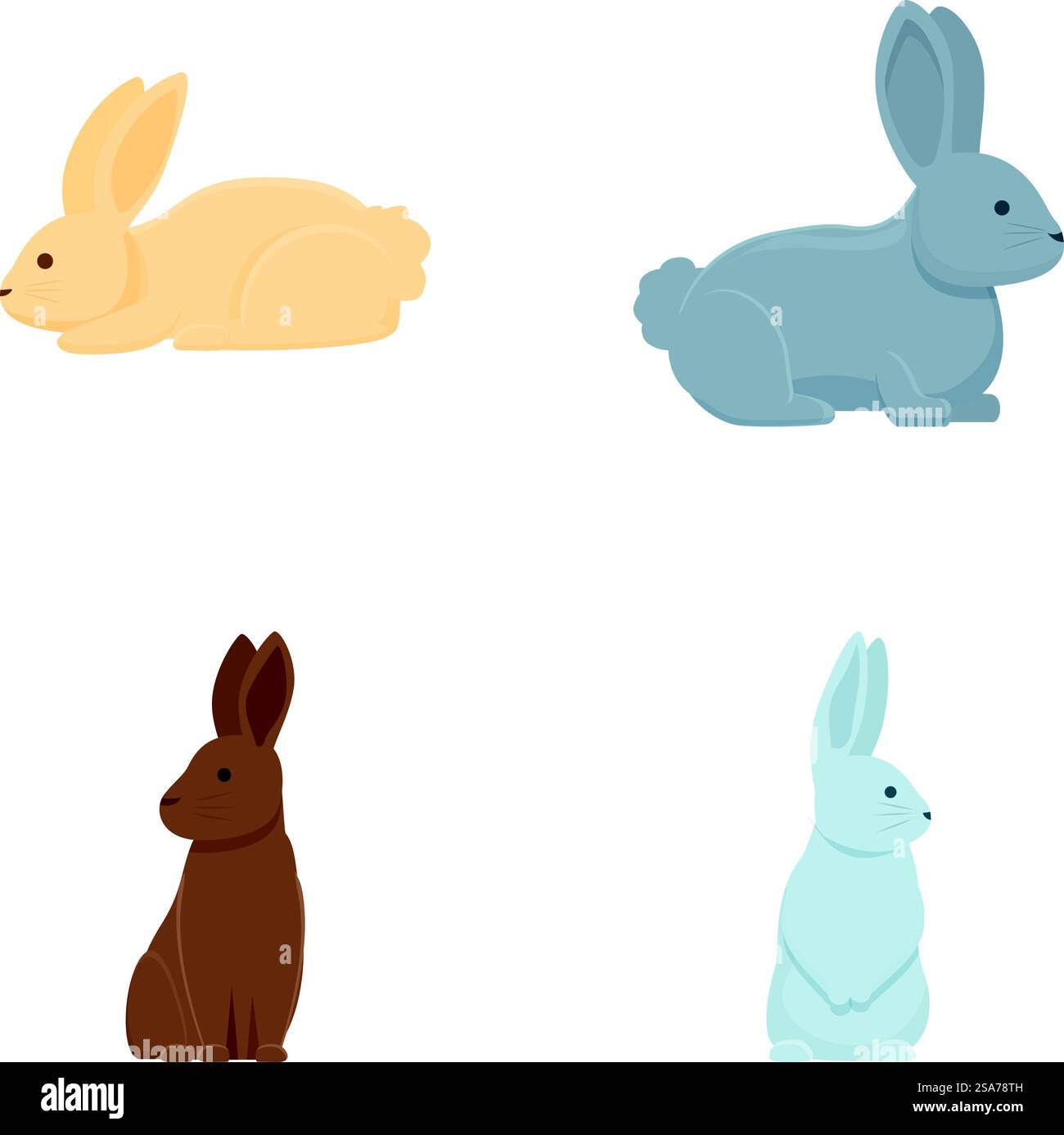 Set of four adorable cartoon rabbits in different colors and poses ...