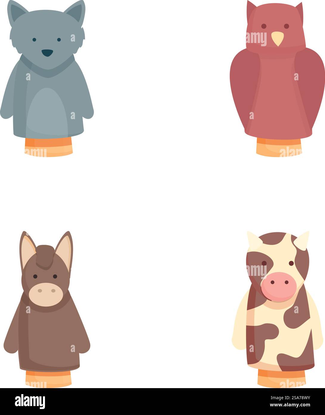 Set of four adorable and colorful animal finger puppets isolated on a ...
