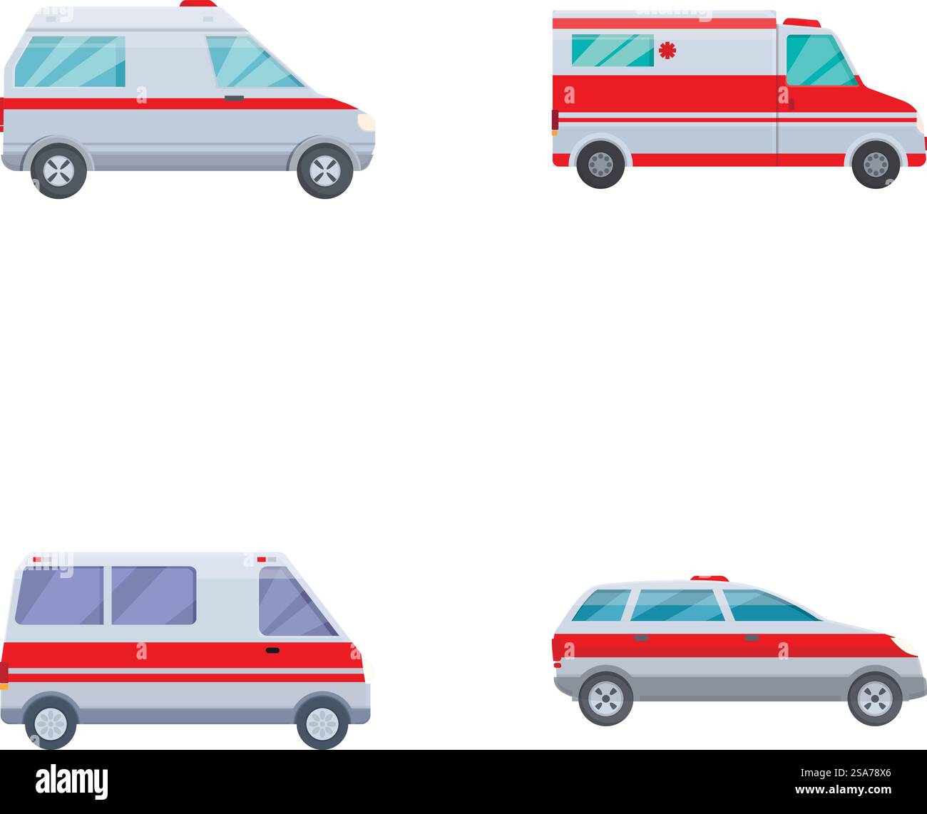 Four types of ambulance vehicles in vector format, isolated on white ...