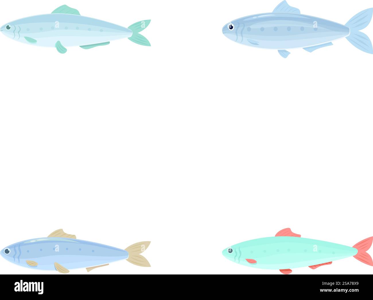Set of four cute and colorful cartoon fish on a plain background ...