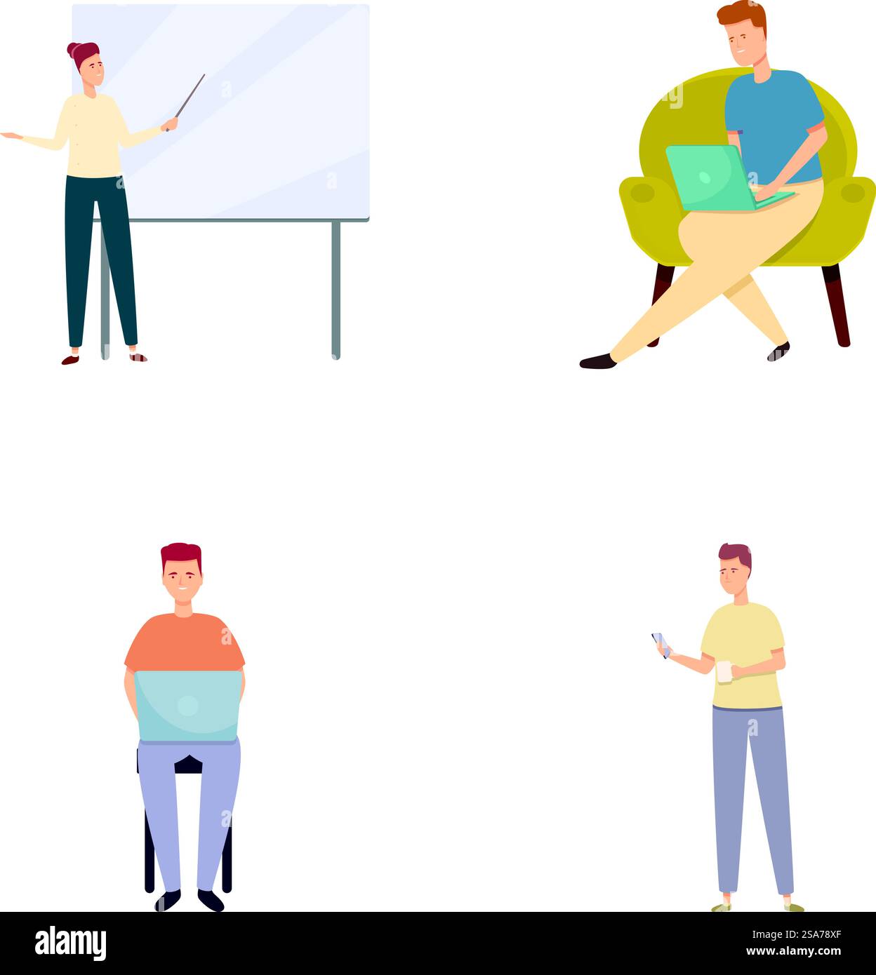 Online education icons set cartoon vector. People receive education ...