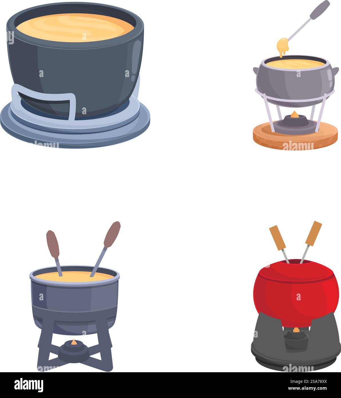 Collection of four different fondue pots, ideal for chocolate and ...