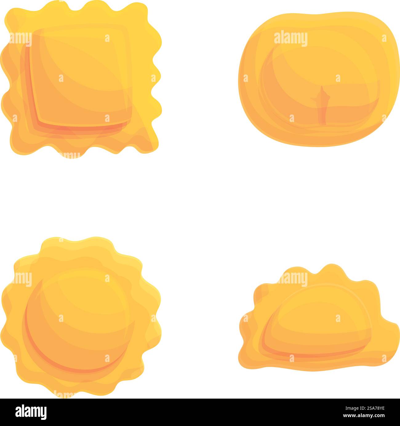 Tasty ravioli icons set cartoon vector. Ravioli of various shape ...