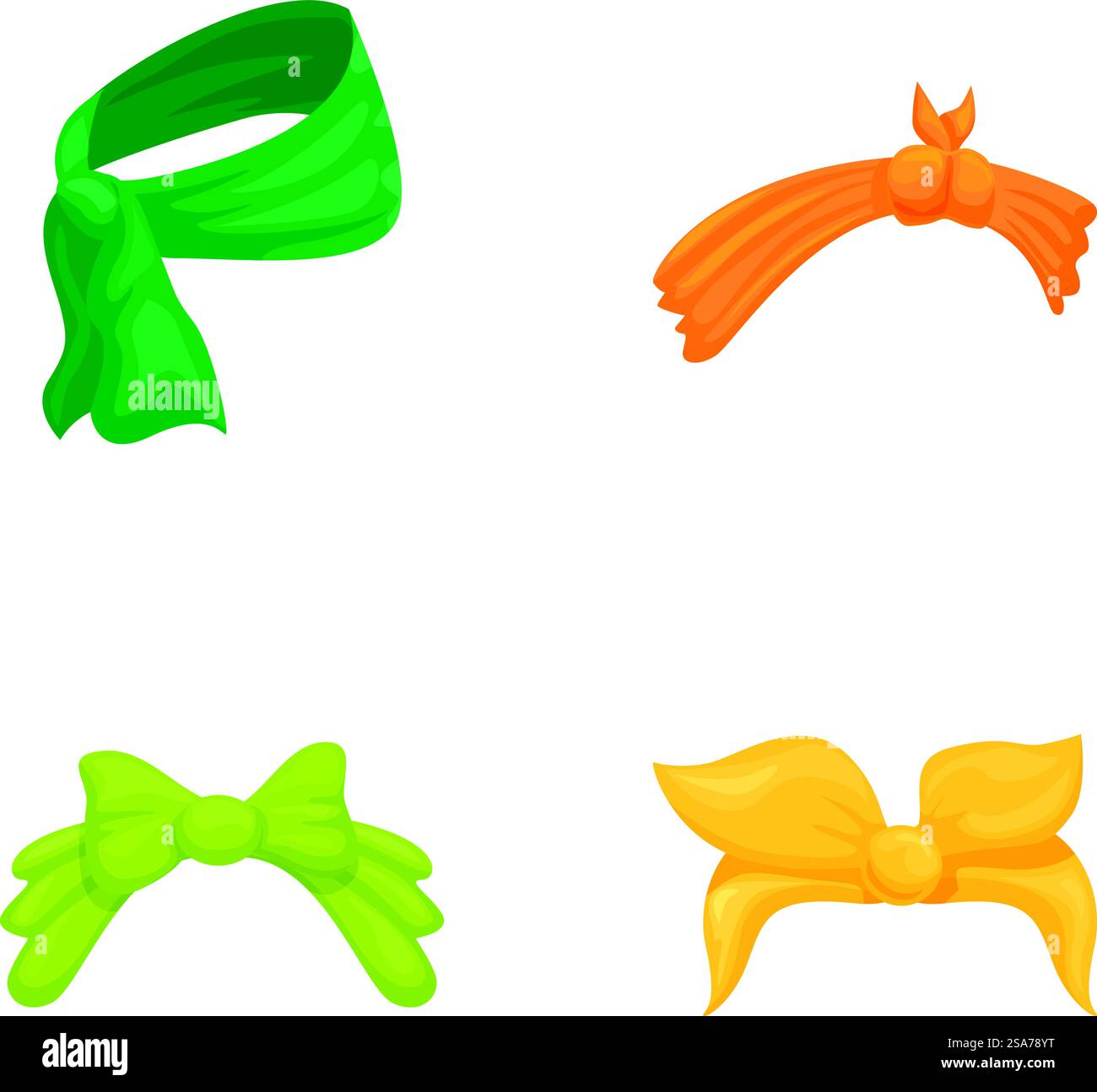Illustration of four vibrant cartoonstyle bows, perfect for decorations ...