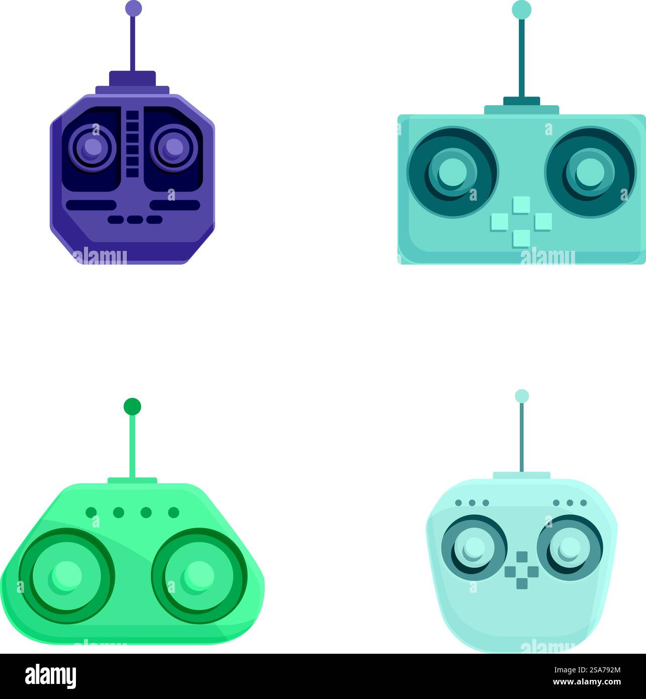 Four cartoonstyle remote control transmitters for drones or rc vehicles ...
