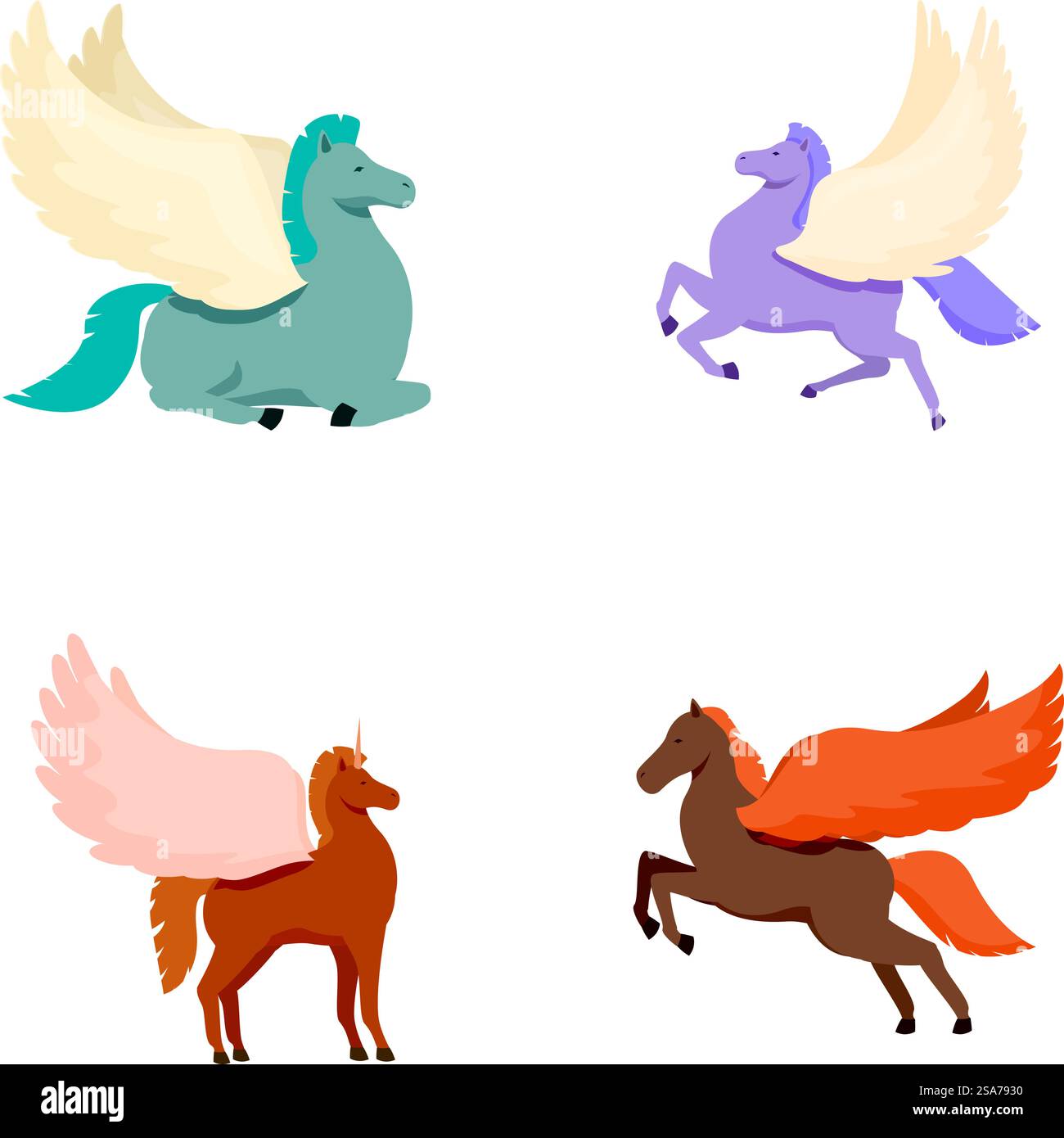 Set of stylized pegasus illustrations featuring different colors hi-res ...