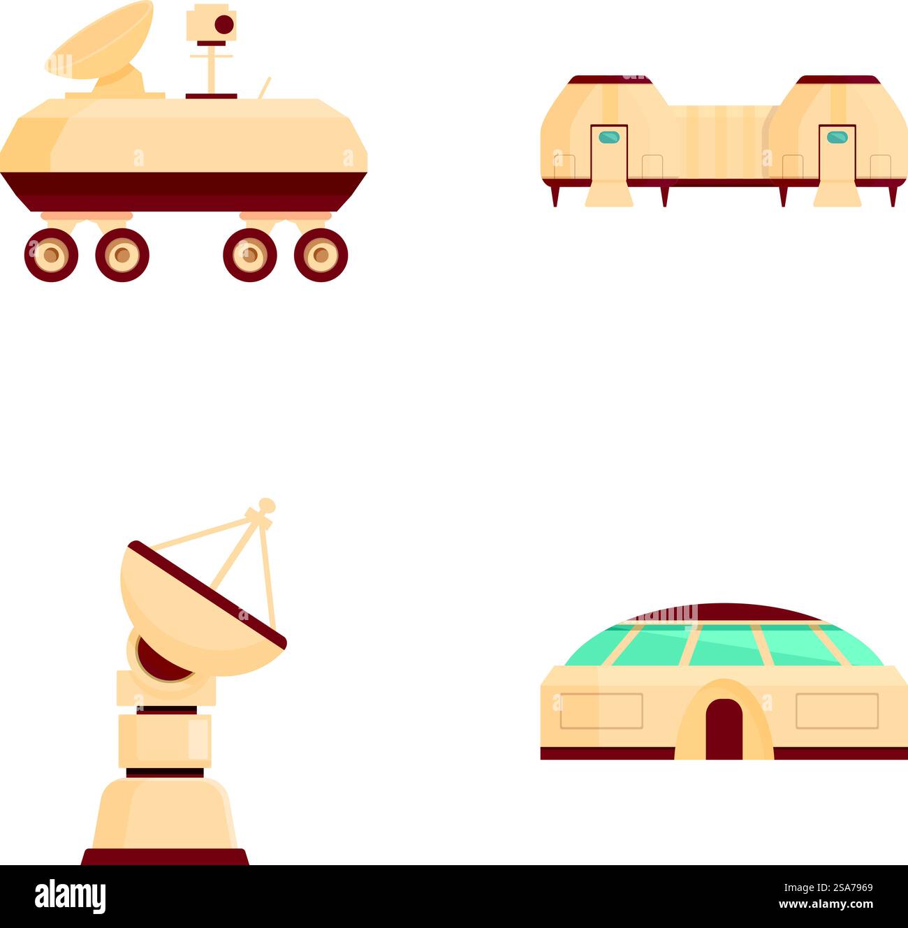 Collection Of Vector Illustrations Featuring A Satellite Truck Mobile Antennas And A Satellite