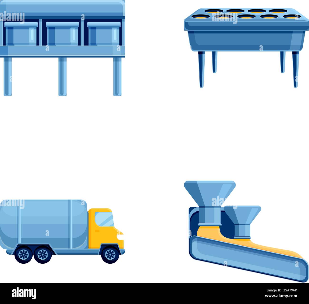 Food manufacture icons set cartoon vector. Equipment for production of ...